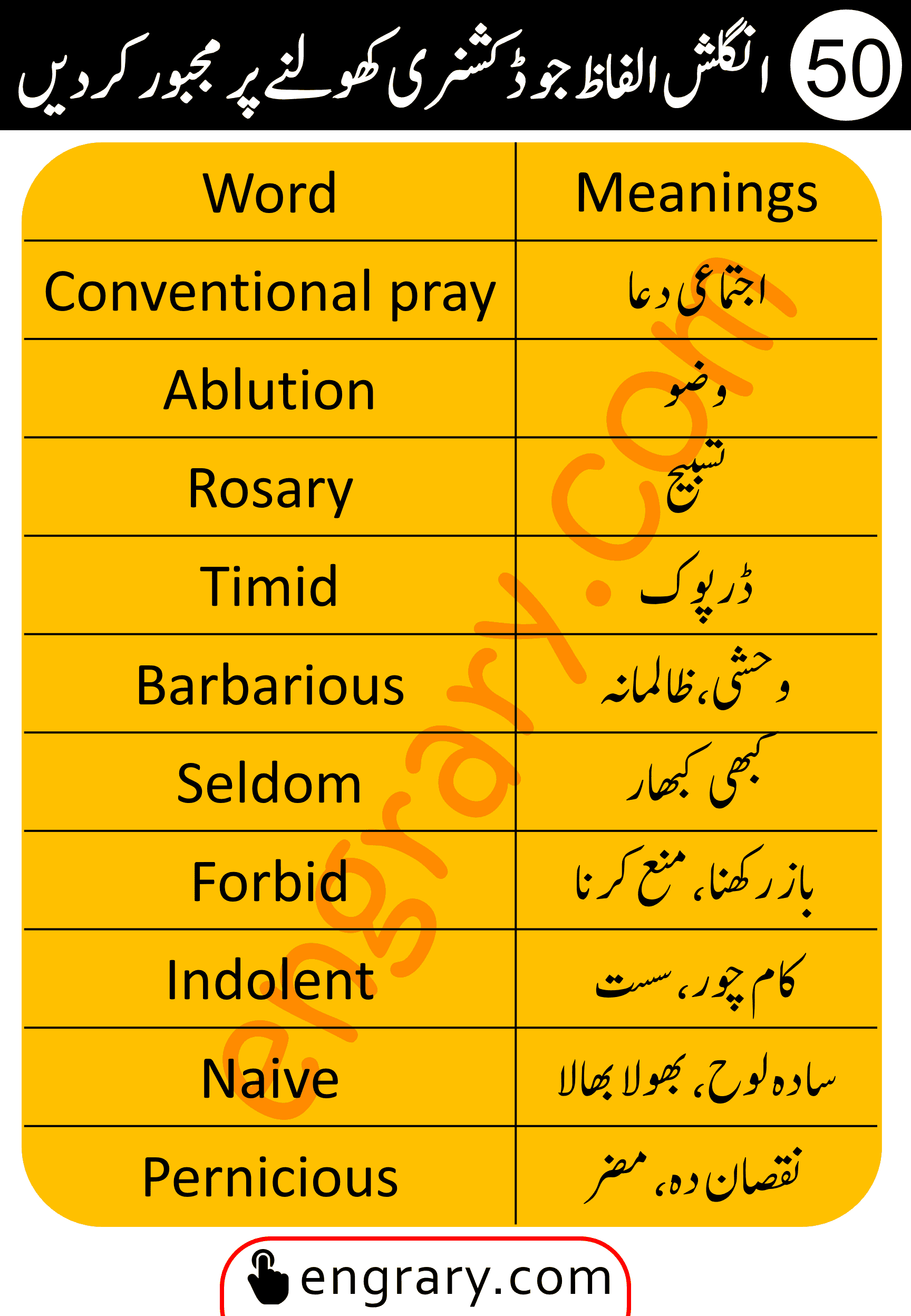 50 Most Searched English Words in Dictionary with Urdu Meanings