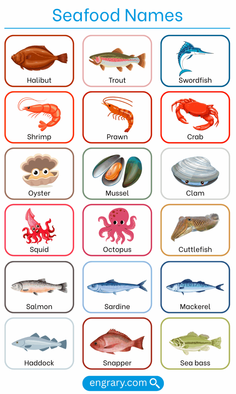 100+ Seafood Names in English List with Pictures • Engrary