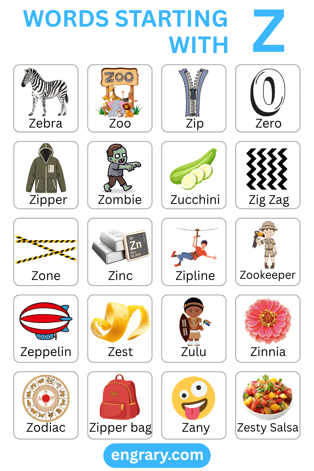 399+ Words Starting with Z - List in English • Engrary