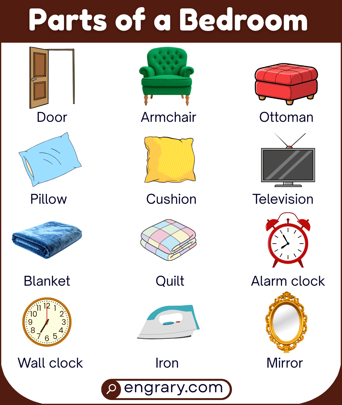 Complete List of Bedroom Parts Names in English With Pictures • Engrary