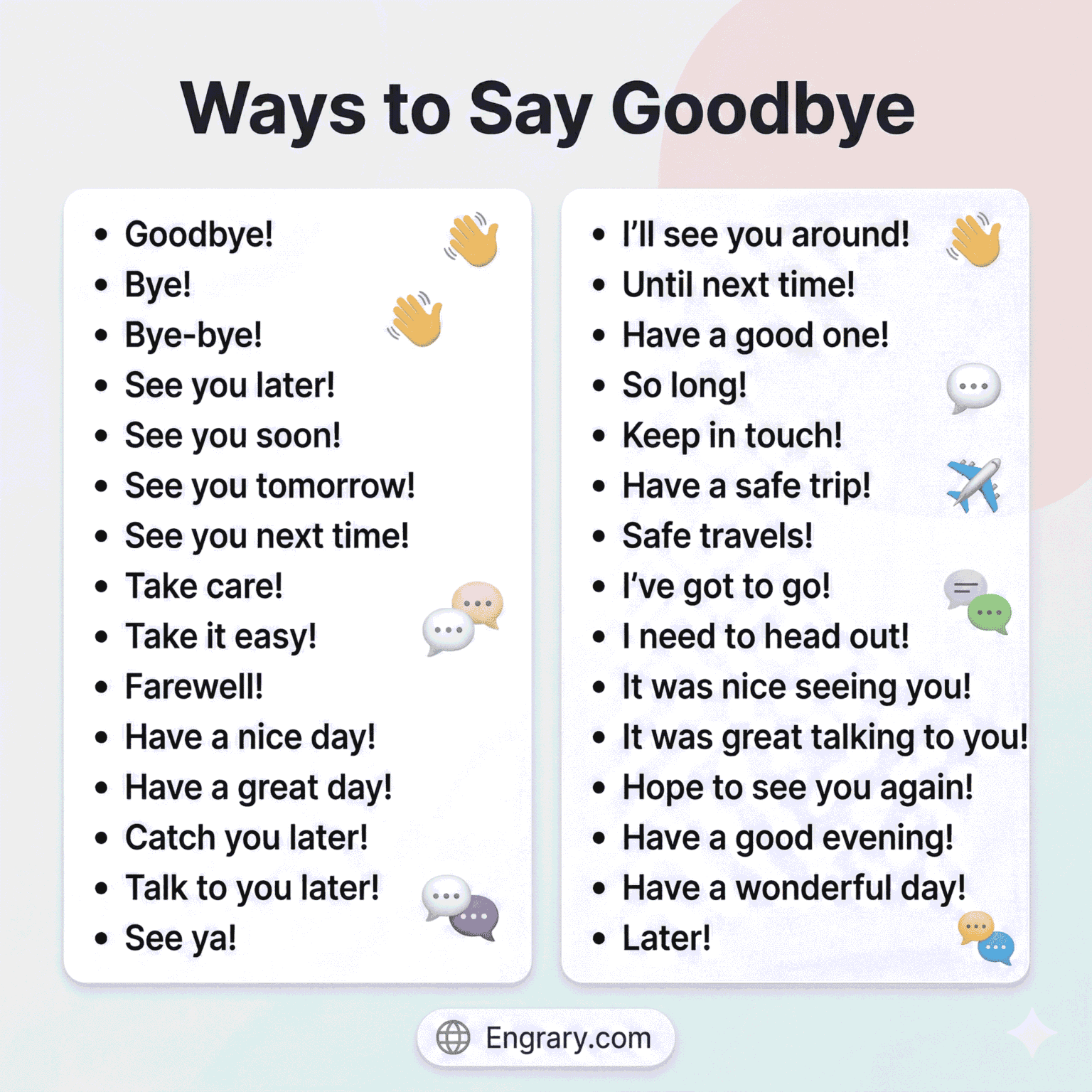 50+ Formal and Casual Ways to Say Goodbye in English • Engrary
