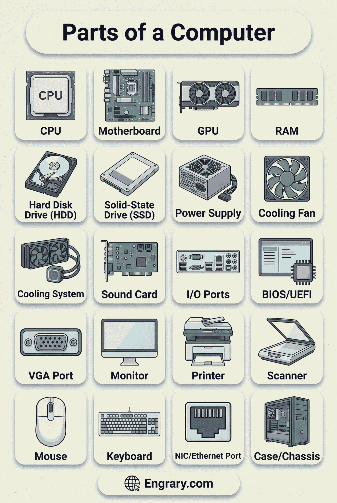 Parts of a Computer With Names, Functions, and Pictures • Engrary