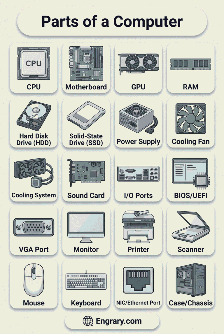 Parts of a Computer With Names, Functions, and Pictures • Engrary