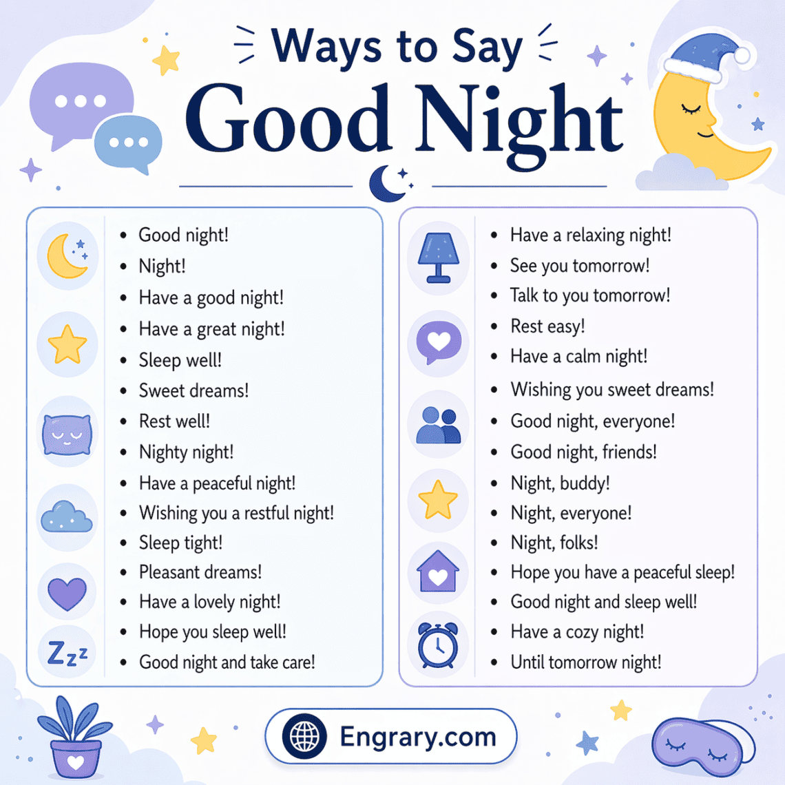 40+ Best Ways to Say Good Night in English with Examples • Engrary