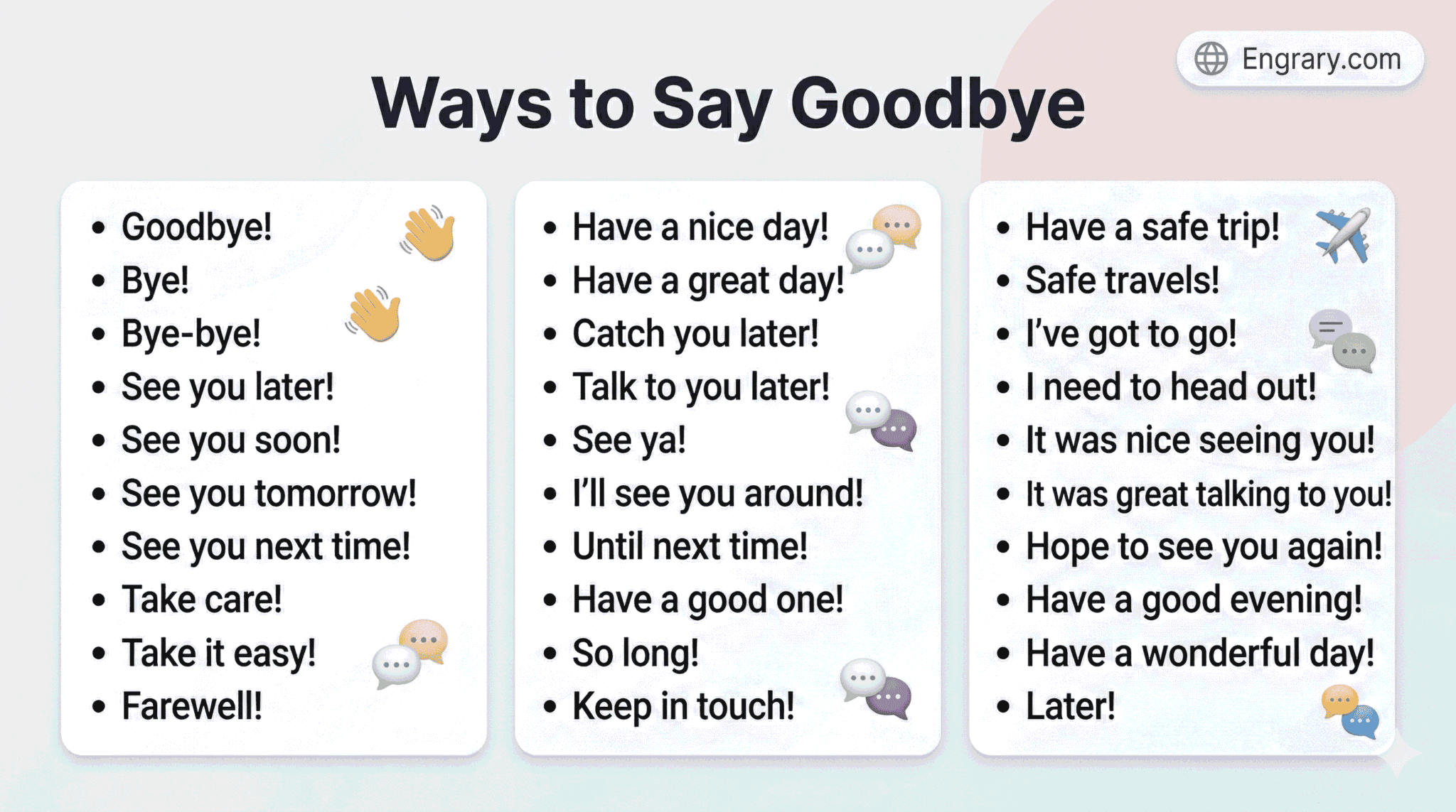 50+ Formal and Casual Ways to Say Goodbye in English • Engrary