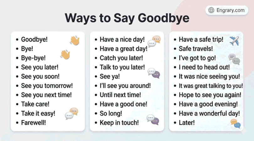 50+ Formal and Casual Ways to Say Goodbye in English • Engrary