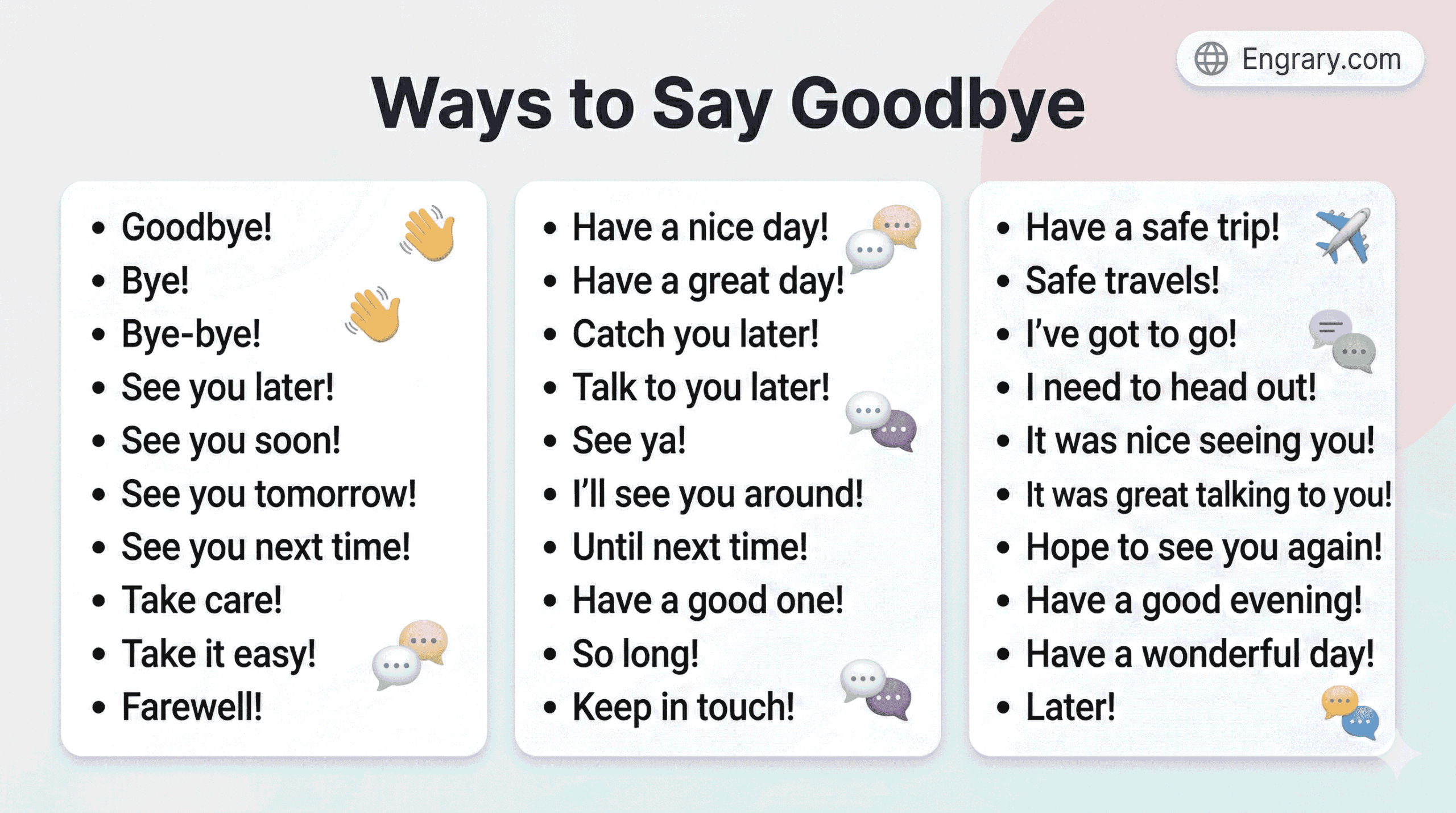 50+ Formal and Casual Ways to Say Goodbye in English • Engrary