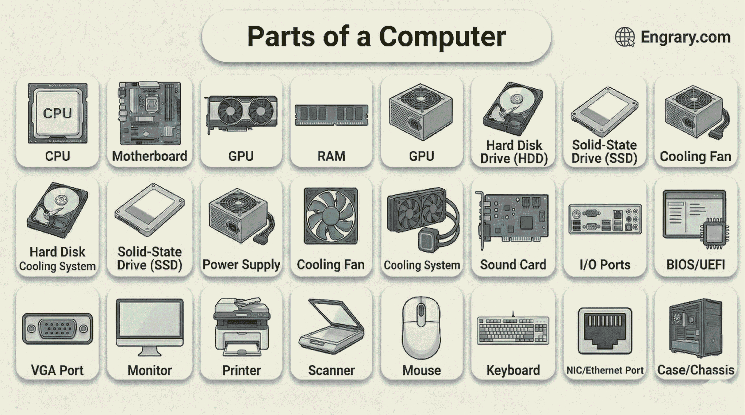 Parts of a Computer With Names, Functions, and Pictures • Engrary