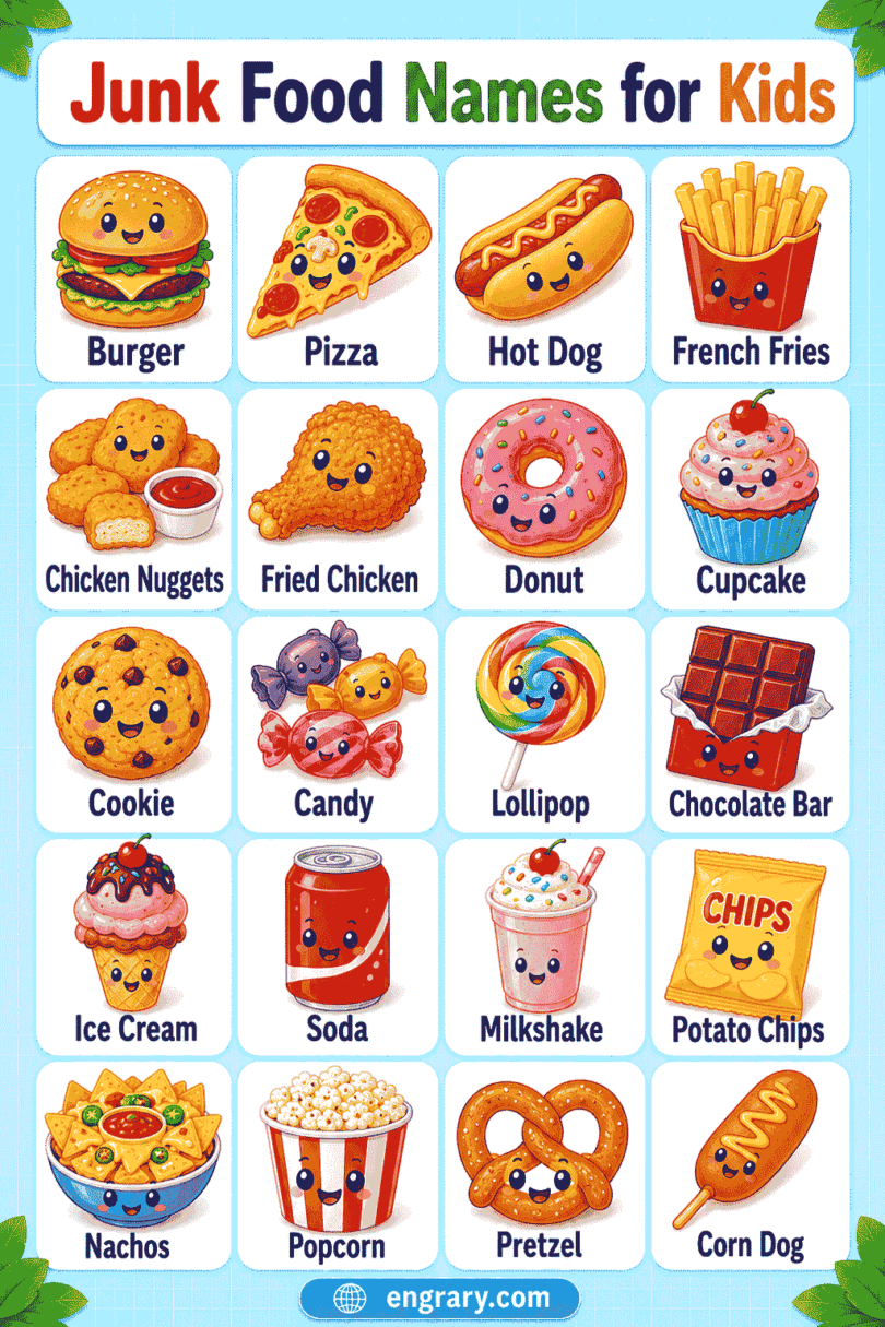 50 Junk Food Names in English for Kids with Pictures • Engrary
