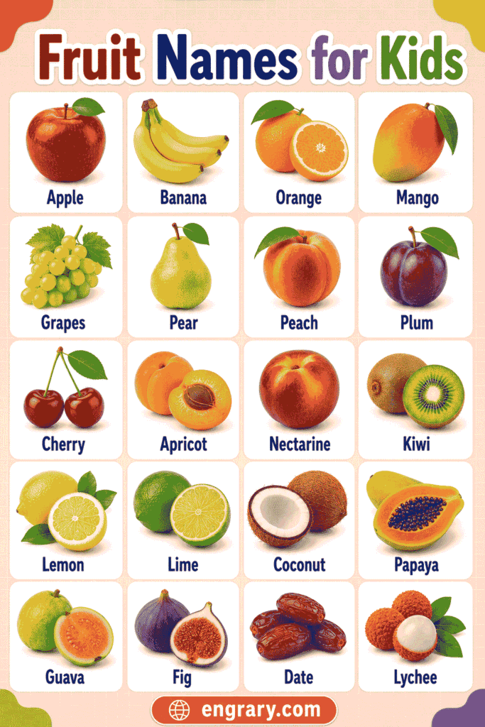 50 Fruit Names for Kids with Pictures • Engrary