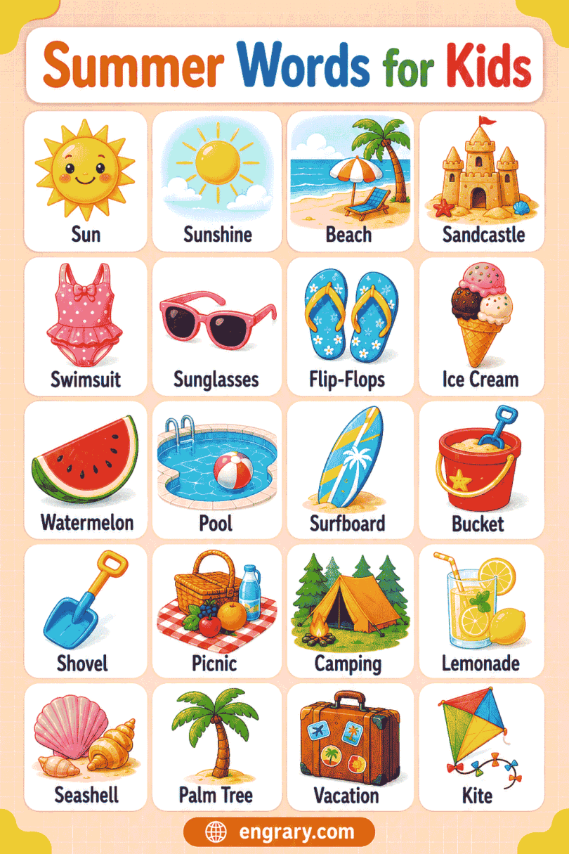 Summer Words for Kids: Meanings, Pictures, Activities • Engrary
