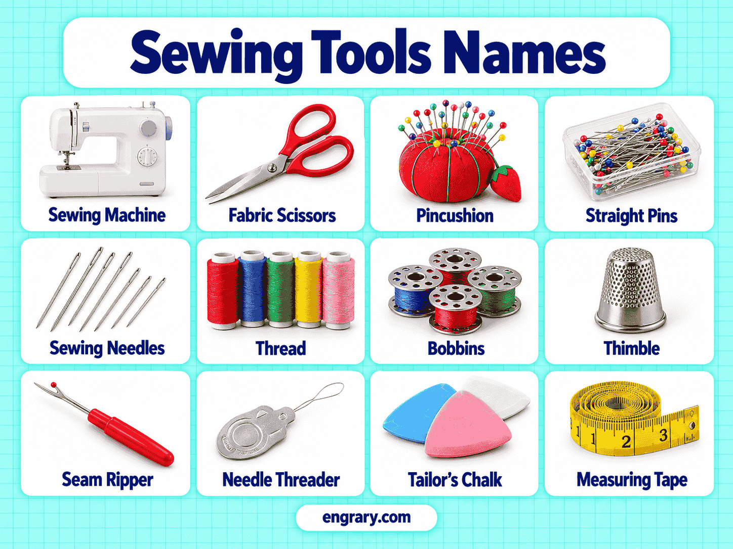 65 Sewing Tools List with Names, Pictures, and Uses - Engrary